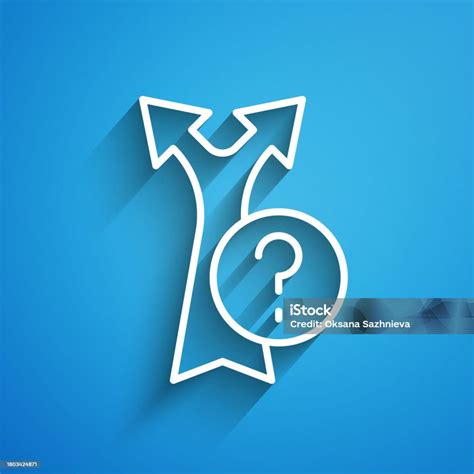 파란색 배경에 격리된 흰색 줄 화살표 아이콘입니다 방향 화살표 머리 기호입니다 탐색 포인터 기호입니다 긴 그림자 벡터 그림자에 대한 스톡 벡터 아트 및 기타 이미지 Istock