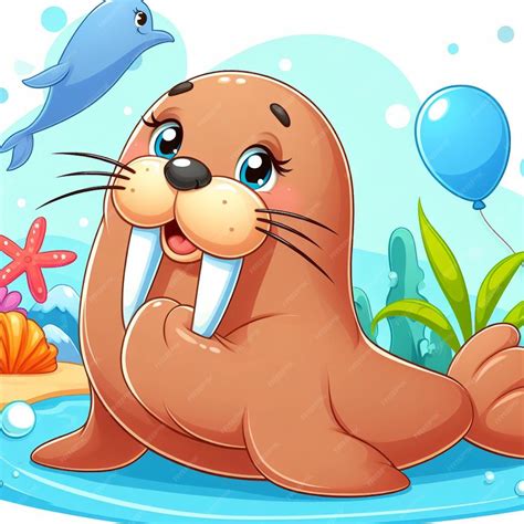Ilustración De Dibujos Animados De Cute Walrus Vector Vector Premium