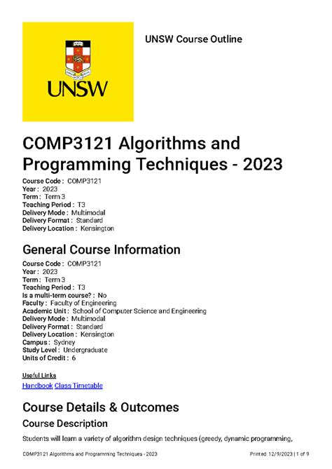 CO COMP Term T Multimodal Standard Kensington UNSW Course Outline COMP Studocu