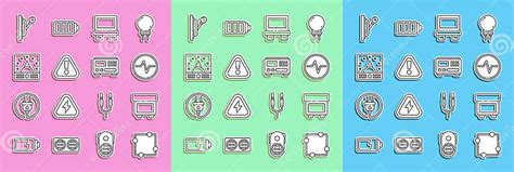 Set Line Electric Circuit Scheme Fuse Exclamation Mark In Triangle Ampere Meter Multimeter