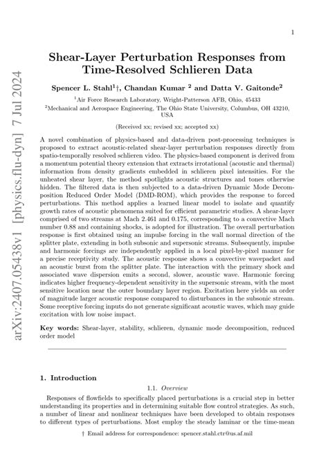 Pdf Shear Layer Perturbation Responses From Time Resolved Schlieren Data