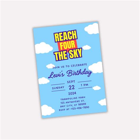 Toy Story Birthday Invitation Reach Four The Sky Editable Template
