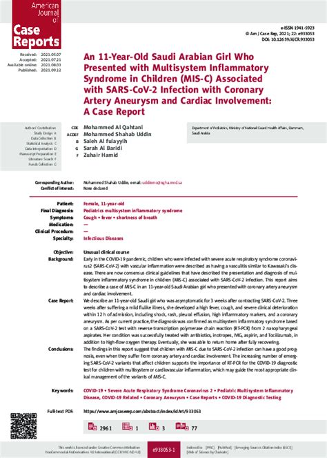 Pdf An 11 Year Old Saudi Arabian Girl Who Presented With Multisystem