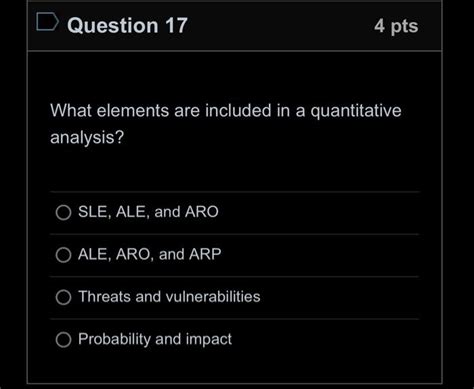 Solved Question 17 4 Pts What Elements Are Included In A