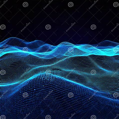 Abstract Wave With Moving Dots And Lines Flow Of Particles Cyber Technology Illustration