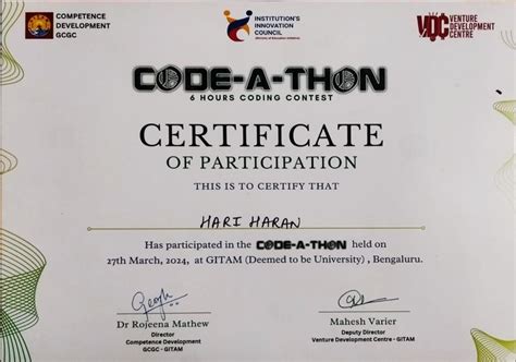 participated in code a thon at college hari haran m k posted on the