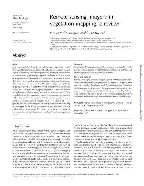 Pdf Remote Sensing Imagery In Vegetation Mapping A Review