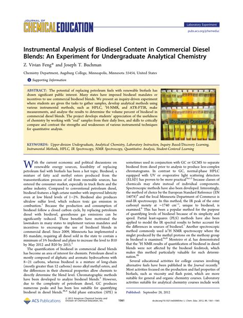 Pdf Instrumental Analysis Of Biodiesel Content In Commercial Diesel