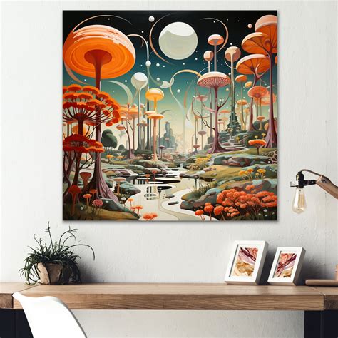 Designart Mushroom Dreams Colorful Mid Century Midcentury I Mid
