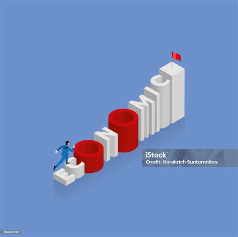 사업가는 계단을 실행 계단은 단어 경제 상단에 빨간색 트랩 구멍과 붉은 깃발과 알파벳 순서로 배열 야망 도전 성취 동기 부여의
