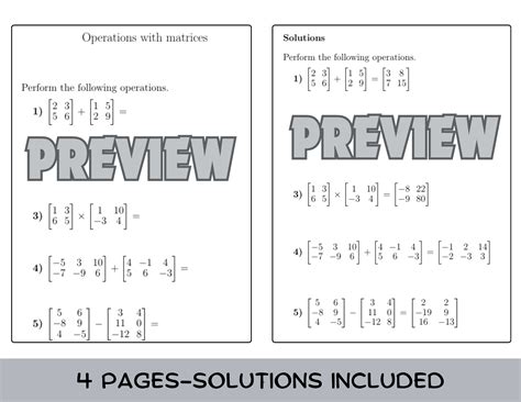 Operations With Matrices Worksheet With Solutions Teaching Resources