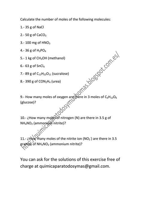 Exercises Number Of Moles Pdf