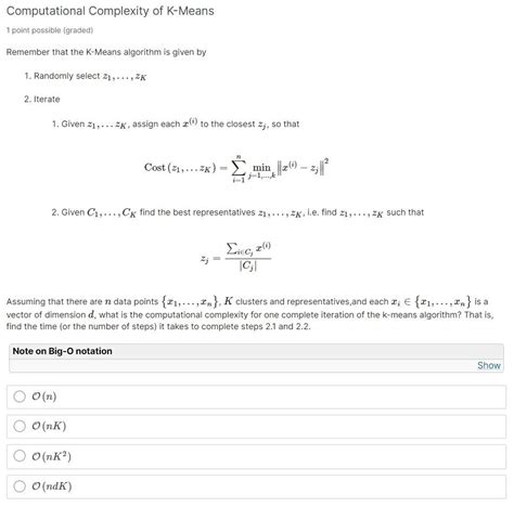 Computational Complexity Of K Means Point Possible Chegg