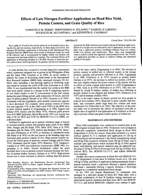Pdf Effects Of Late Nitrogen Fertilizer Application On Head Rice