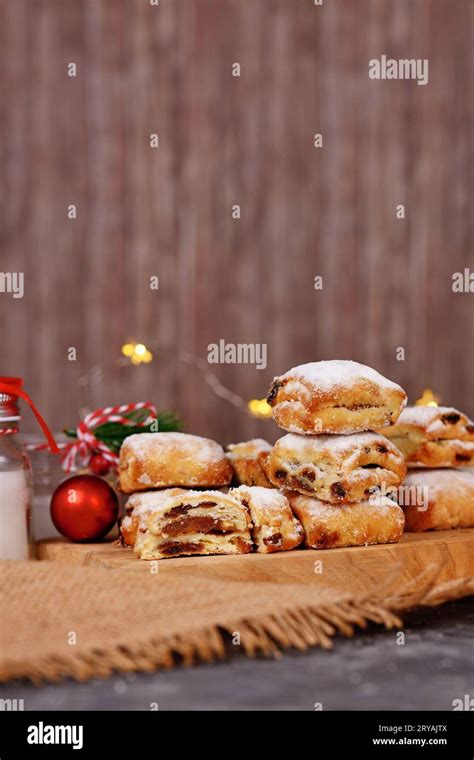 Small Stollen Cake Pieces A German Fruit Bread With Nuts Spices And Dried Fruits With