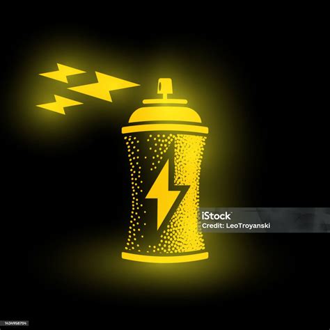 네온 에어로졸은 번개에서 에너지 제트기와 함께 할 수 있습니다 벡터 에너지 충전 및 배터리 스프레이 아이디어 아이콘입니다 0명에 대한 스톡 벡터 아트 및 기타 이미지