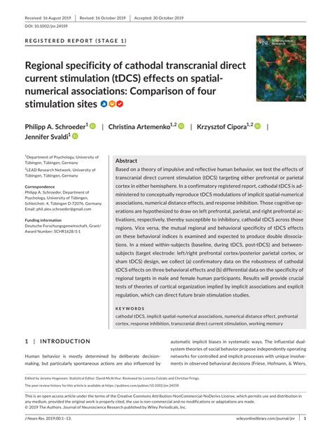 Pdf Regional Specificity Of Cathodal Transcranial Direct Current Stimulation Tdcs Effects On
