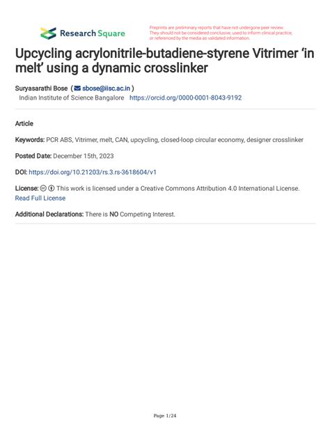 Pdf Upcycling Acrylonitrile Butadiene Styrene Vitrimer ‘in Melt Using A Dynamic Crosslinker