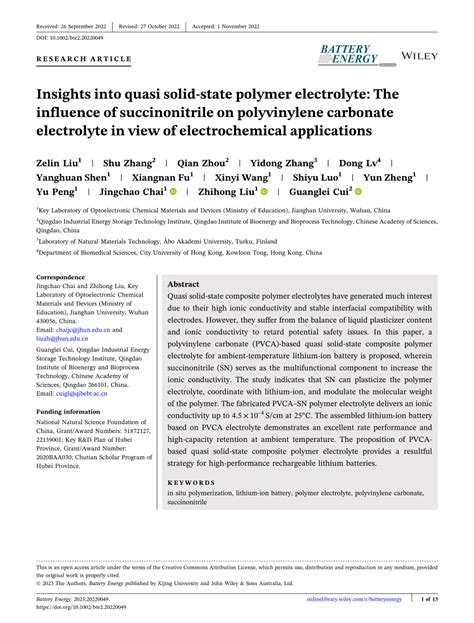 Pdf Insights Into Quasi Solid‐state Polymer Electrolyte The