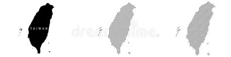 Taiwan Silhouette Map And Two Patterns Of Dots And Slanted Lines Flat Vector Illustration