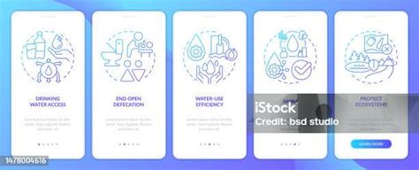 깨끗한 물과 위생 블루 그라데이션 온보딩 모바일 앱 화면 건강관리와 의술에 대한 스톡 벡터 아트 및 기타 이미지 건강관리와 의술 그래픽 사용자 인터페이스 깨끗한