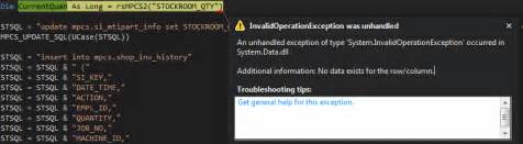 Sql Select Throwing Exception Saying Data Doesnt Exist