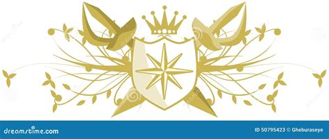 Compass Rose On Shield With Swords Isolated Stock Vector Illustration Of Decoration