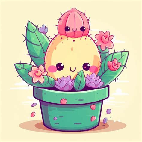 Premium Ai Image Kawaii Cute And Adorable Cactus Chubby Flowers