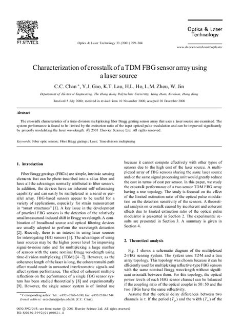 Pdf Characterization Of Crosstalk Of A Tdm Fbg Sensor Array Using A