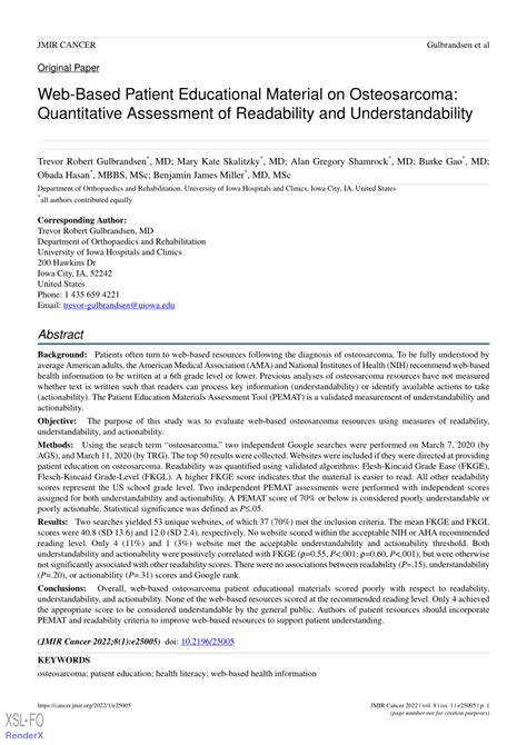 Pdf Web Based Patient Educational Material On Osteosarcoma