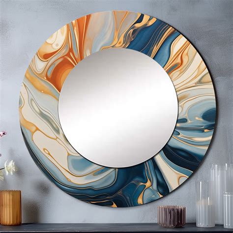 Designart Aqua Symphony Teal Orange Expression Abstract Rund Mirror