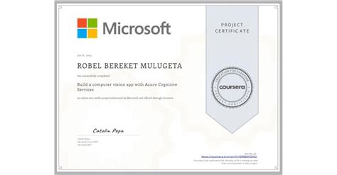 Completion Certificate For Build A Computer Vision App With Azure… Robel Bereket