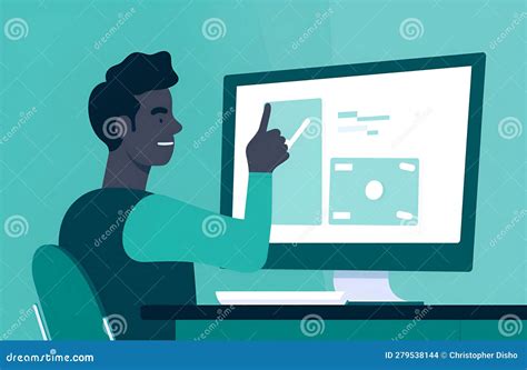Man Working On Computer Color Schemed Illustration Codding Man Working Online And Smiling Giving