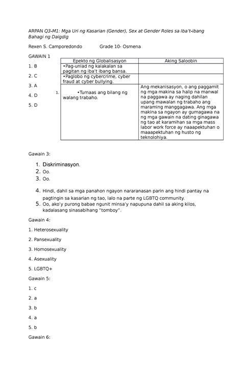 Arpan Q3 Ambot Arpan Q3 M1 Mga Uri Ng Kasarian Gender Sex At Gender Roles Sa Ibat Ibang