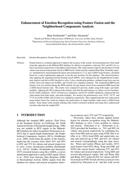 Pdf Enhancement Of Emotion Recogniton Using Feature Fusion And The Neighborhood Components