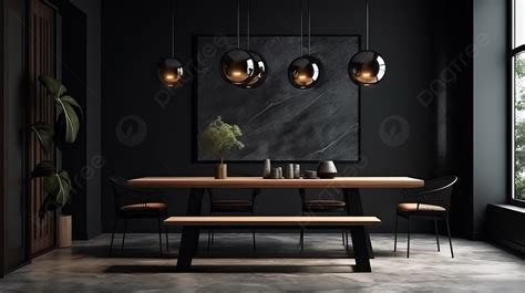3d 렌더링된 검은 벽 식당에 있는 미니멀한 식당 식당 3d 인테리어 아파트 인테리어 배경 일러스트 및 사진 무료 다운로드 Pngtree
