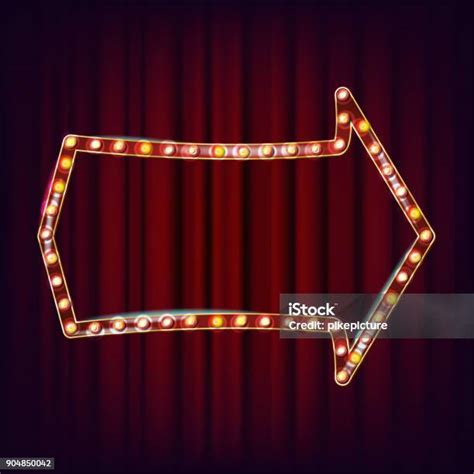 레트로 빌보드 벡터입니다 현실적인 빛 램프 프레임입니다 3 차원 전기 빛나는 요소 빈티지 골든 네온 빛 조명 일러스트 레이 션 0명에 대한 스톡 벡터 아트 및 기타 이미지