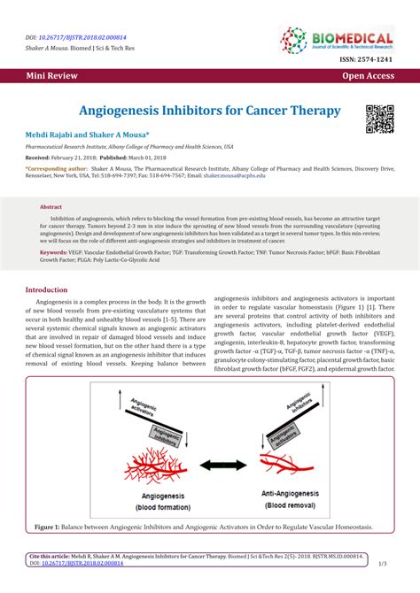 Pdf Angiogenesis Inhibitors For Cancer Therapy
