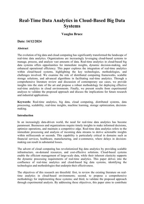 Pdf Real Time Data Analytics In Cloud Based Big Data Systems