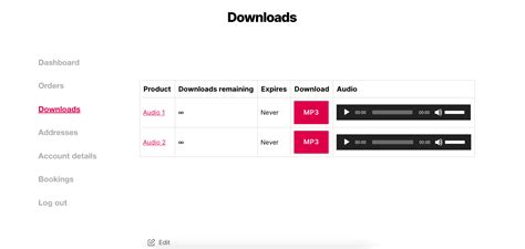 Play Audio Files On Downloads Page In Woocommerce