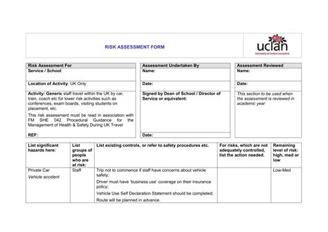 Example Generic Uk Travel Risk Assessment