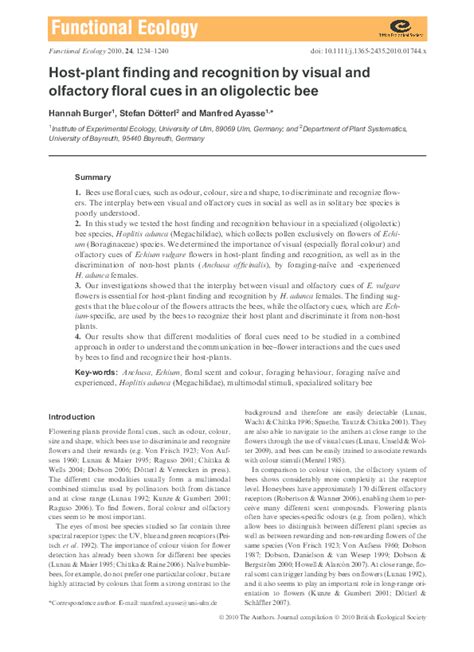 Pdf Host Plant Finding And Recognition By Visual And Olfactory Floral
