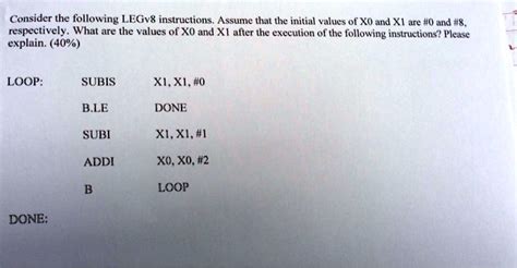 consider the following legv8 instructions assume that the initial