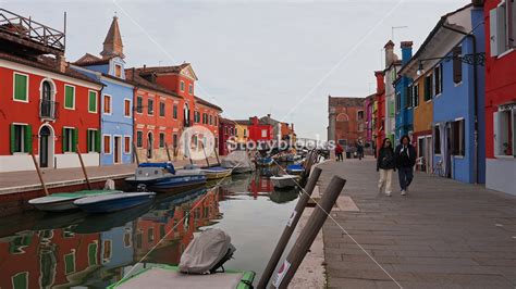 Colourful Burano Island Near Venice At Sunset Most Colorful