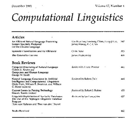 Computationai Linguistics Volume 17 Number 4 December 1991 Acl Anthology