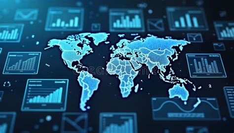 Futuristic World Map Interface Displays Data Analysis. Global ...