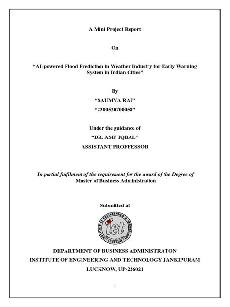 Saumya Rai Mini Project 2024 Pdf Flood Artificial Intelligence