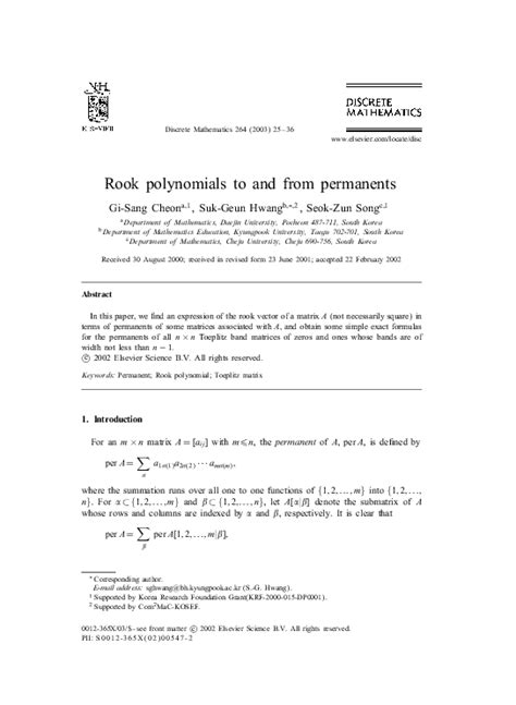 Pdf Rook Polynomials To And From Permanents