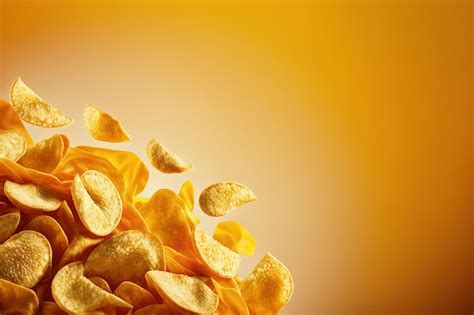 Premium Photo A Yellow Background With A Bunch Of Crisps Falling Down