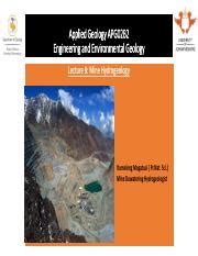 Lecture Mine Hydrogeology Guest Lecture Pdf Applied Geology APG B Engineering And